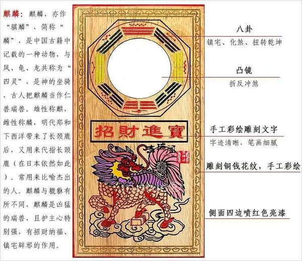 Inphic 開光桃木麒麟鎮法令符掛件鎮宅化煞威武財富風水擺件工藝品