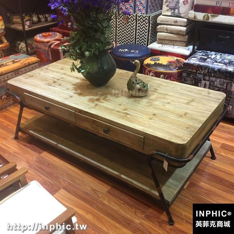 Inphic 美式田園實木茶幾箱子帶抽屜創意家居收納整理服裝店陳列帶鐵架