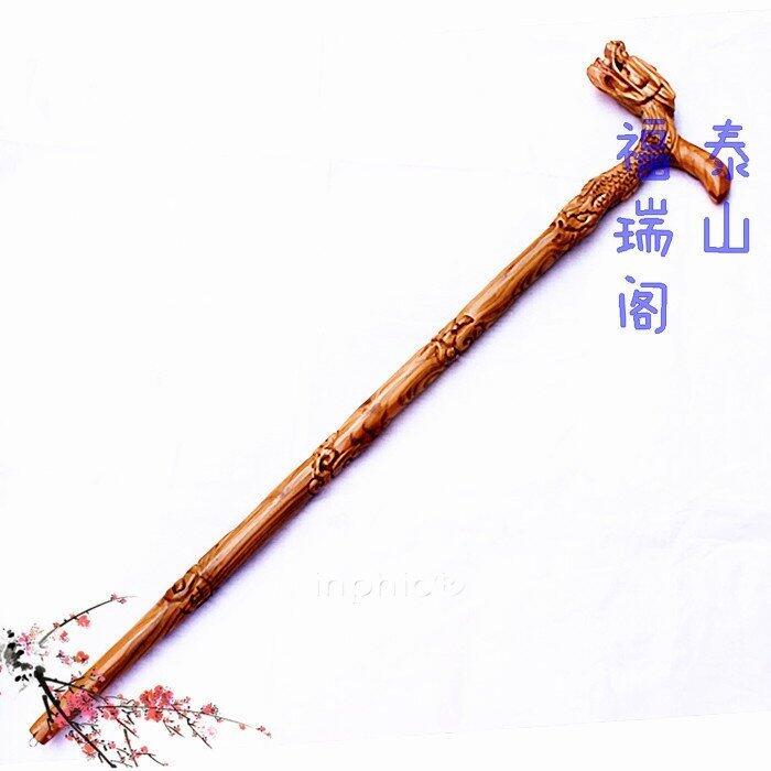 Inphic 開光正宗桃木 龍頭拐杖 老人禮品 助行器 避邪 送防滑墊