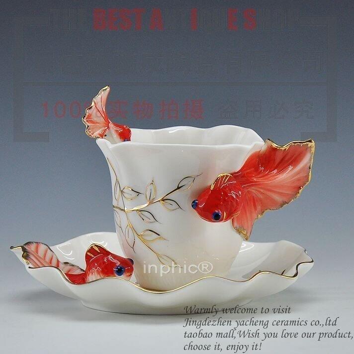 Inphic 景韻雅成 法蘭瓷陶瓷器 元旦金魚咖啡色具 茶 杯 骨瓷白 簡約創意