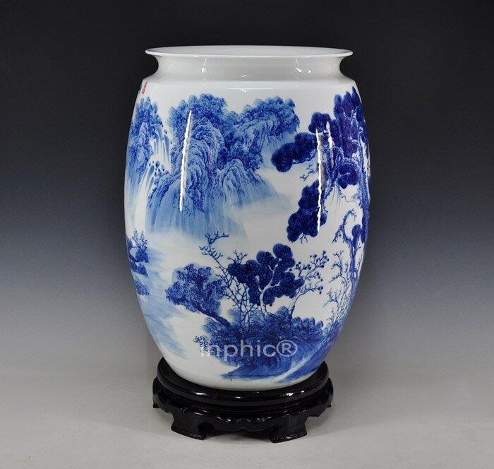 Inphic 新品 景德鎮陶瓷器 名家手繪青花瓷花瓶 山水人家 收藏證書