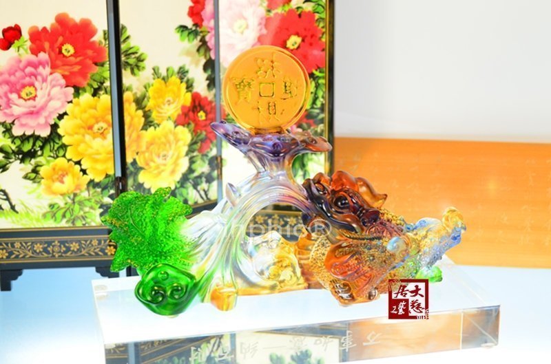 Inphic 宗教 琉璃開光擺件家庭平安吉祥飾品擺設百財滾滾金蟾招財進寶