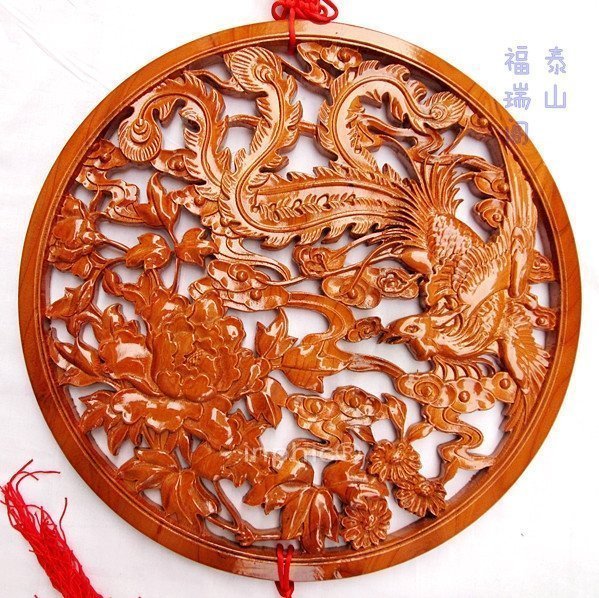 Inphic 宗教 鳳戲牡丹 開光桃木家居掛件 木雕工藝品掛件 鎮宅消災化煞