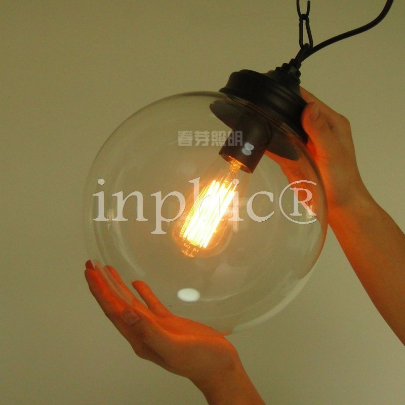 Inphic 工業風復古吊燈北歐風格美式鄉村圓球玻璃球餐廳創意時尚走道燈飾燈具 啞黑色直徑25cm