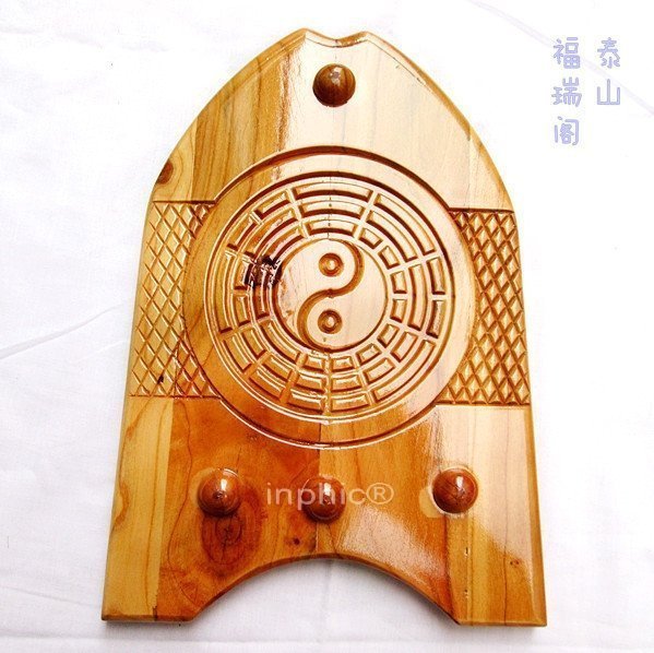 Inphic 宗教 開光桃木富貴魚八卦鏡鎮宅避邪、納財轉運風水吉祥物